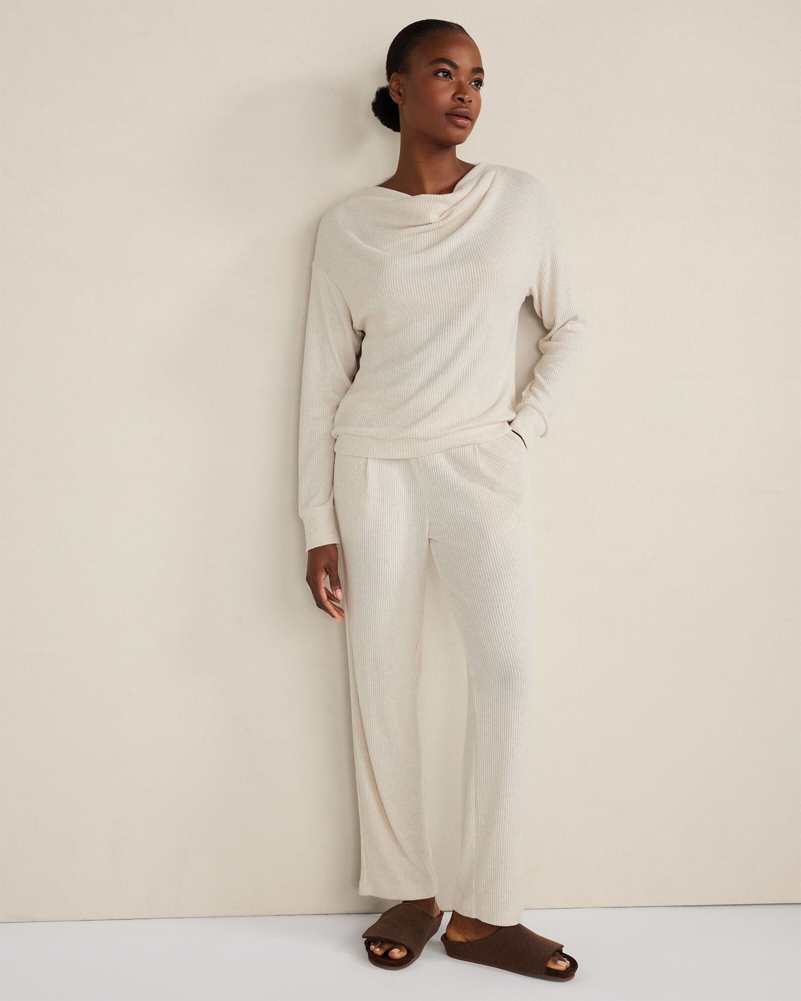 Brushed Rib Knit Drape Neck Top | Haven Well Within