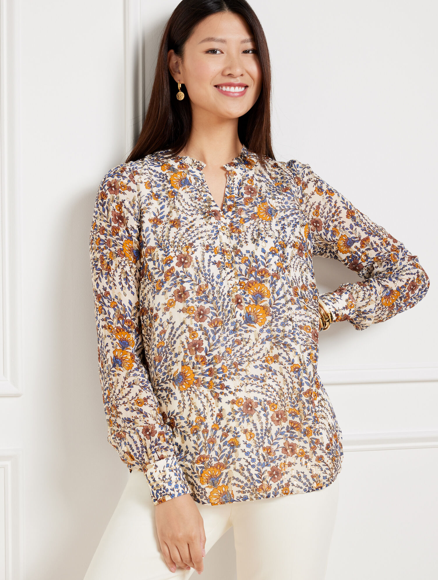 Ruffle Neck Top - Lush Floral | Talbots