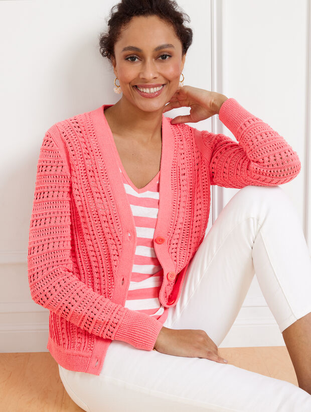 Pointelle Knit V-Neck Cardigan | Talbots