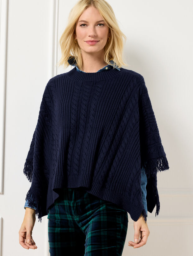 Plus Exclusive Cable Knit Poncho | Talbots
