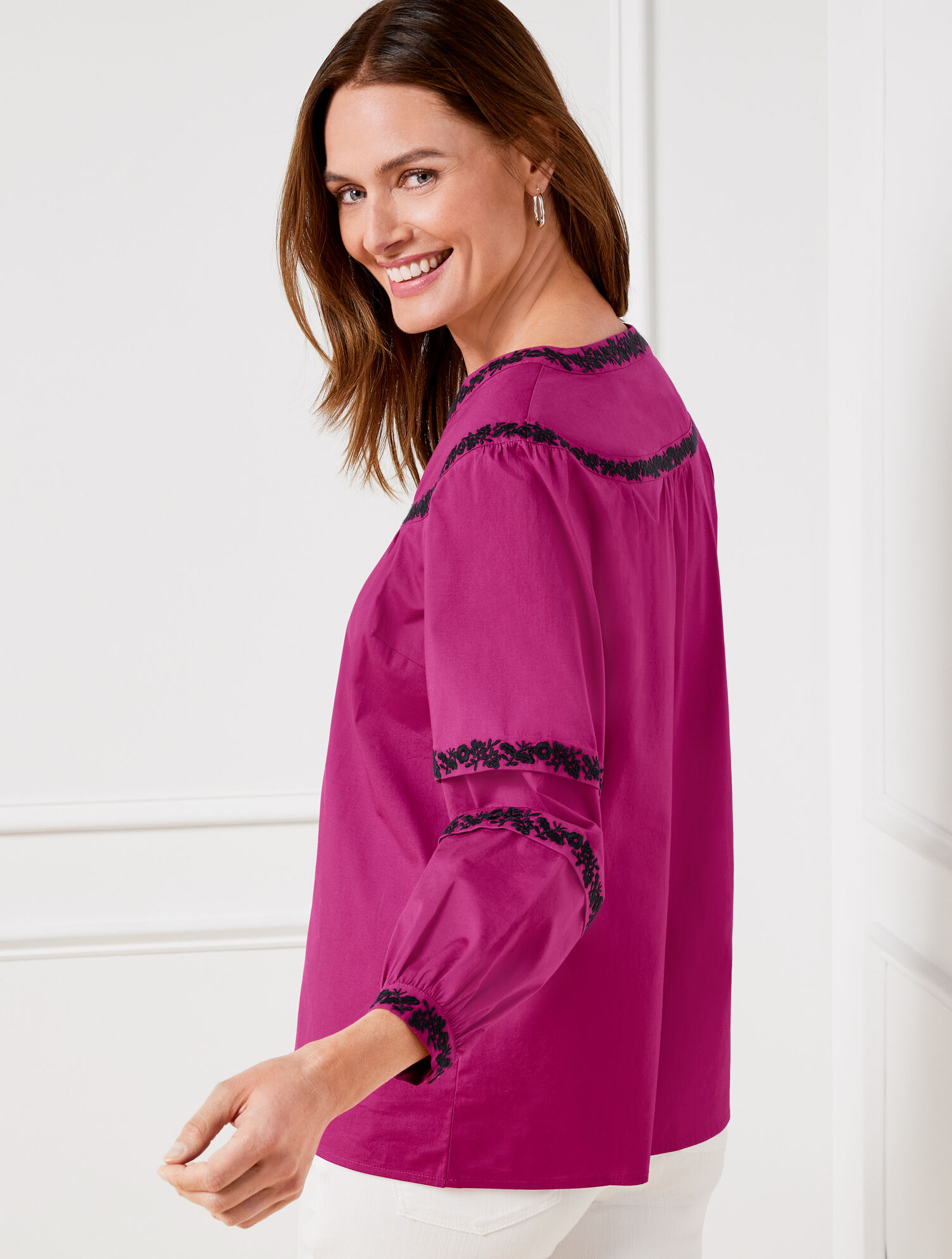 Embroidered Poplin Top | Talbots