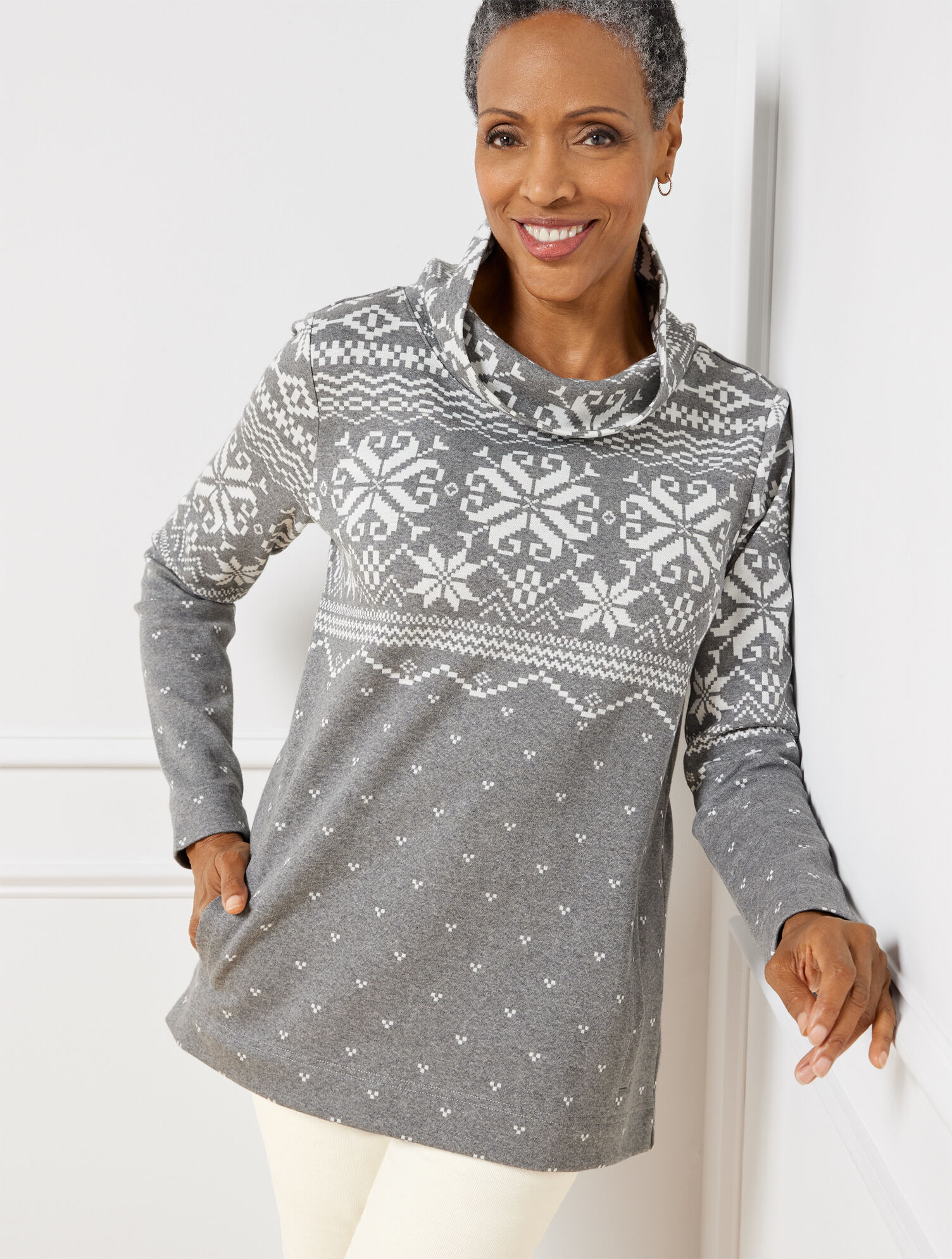Funnel Neck Pullover - Alpine Jacquard | Talbots