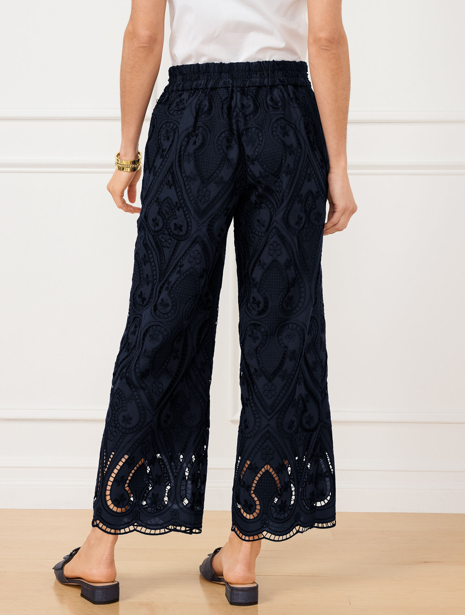 Wide Crop Pull-On Eyelet Pants | Talbots