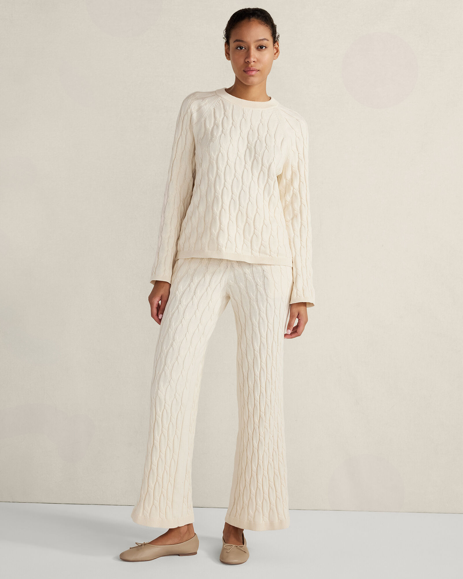 Cotton Cashmere Cable Knit Wide Leg Pants | Haven Well Within