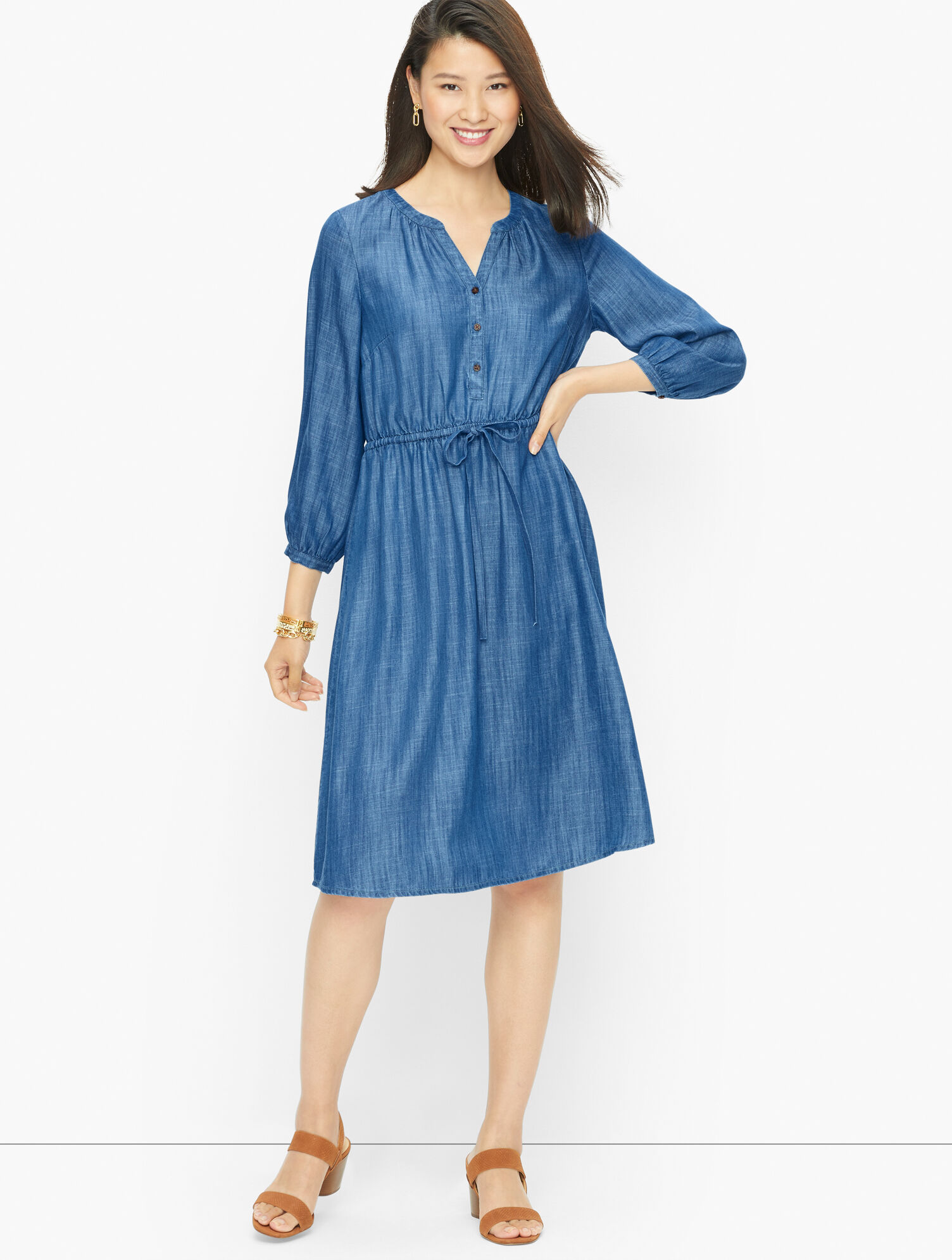 Denim Tie Waist Shirtdress | Talbots