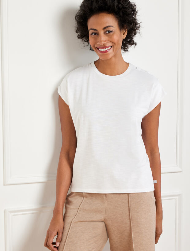 Button Shoulder Cap Sleeve Tee | Talbots