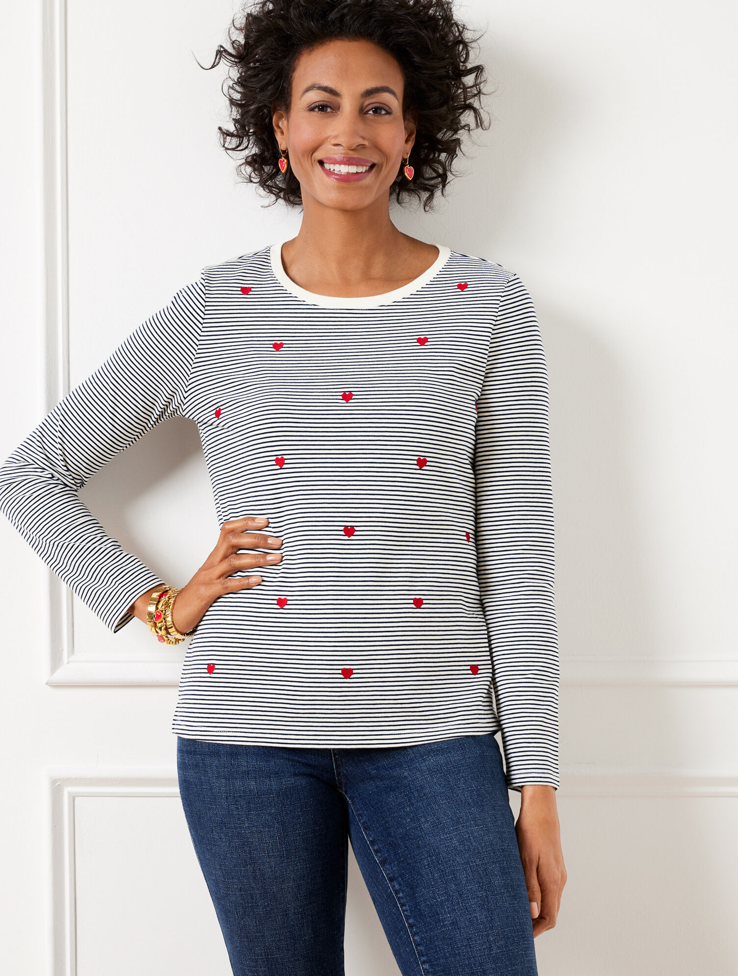Crewneck Tee - Embellished Hearts | Talbots