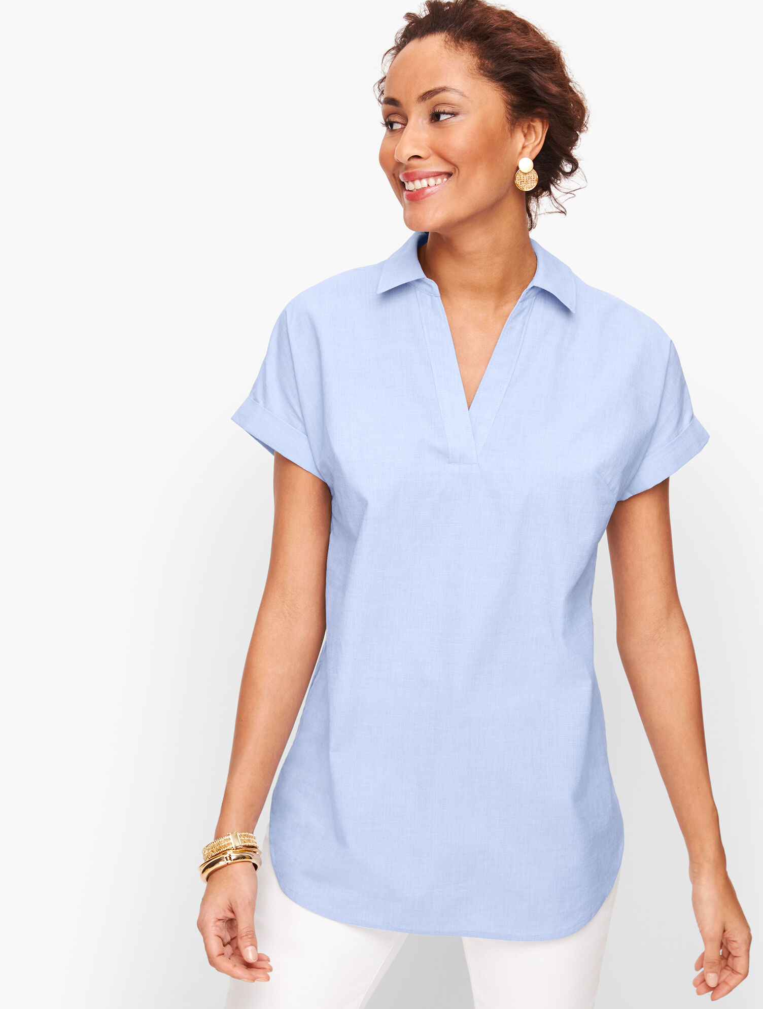 Poplin Split Neck Shirt - End On End | Talbots