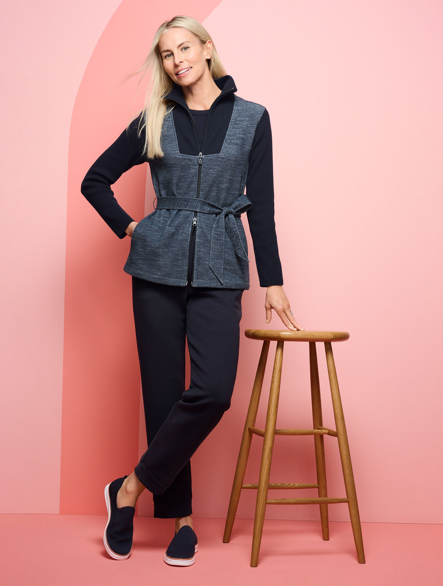 AirKnit Stretch Mockneck Sweater Jacket - Indigo Heather | Talbots