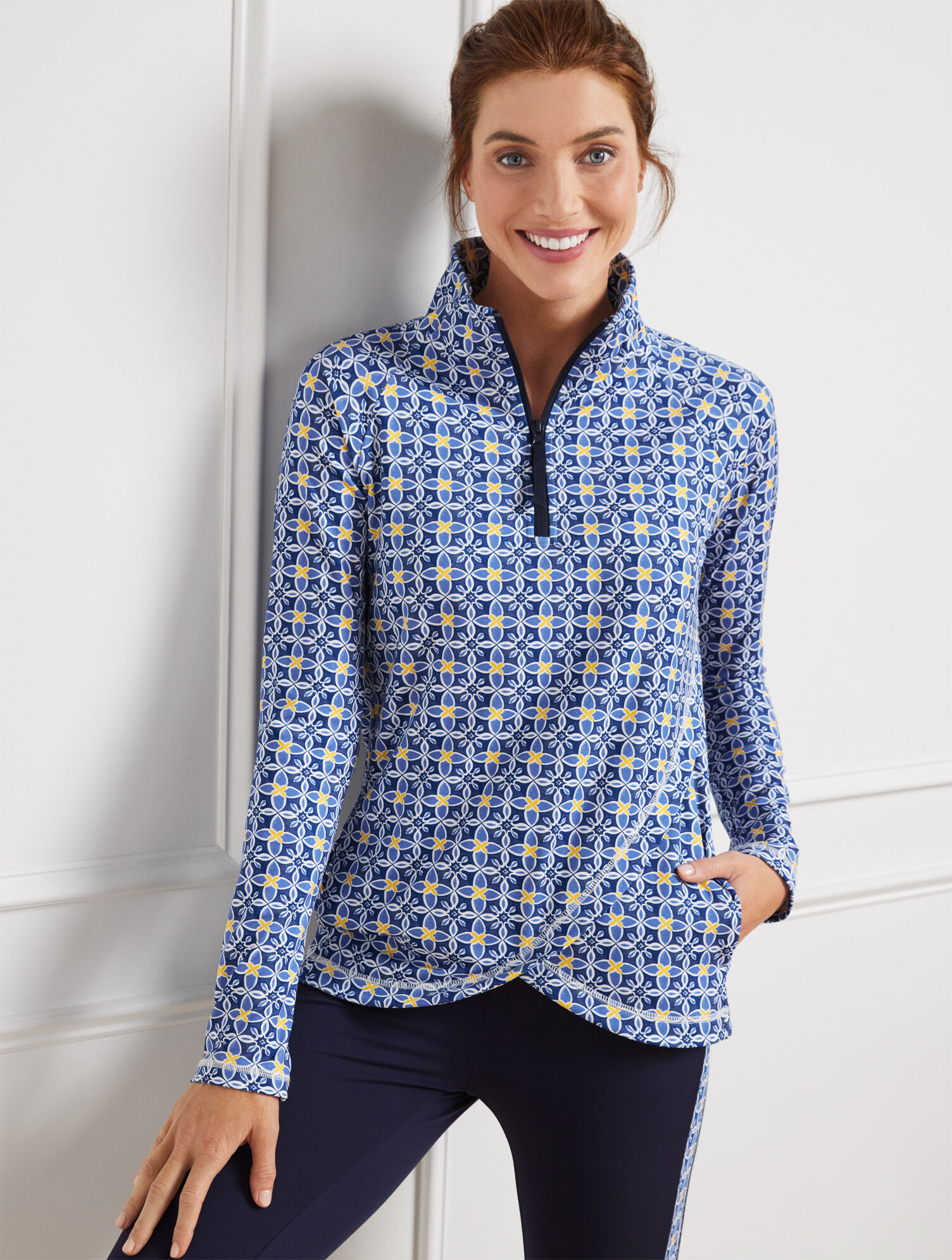 Performance Interlock Half-Zip Pullover - Moonlight Tiles | Talbots