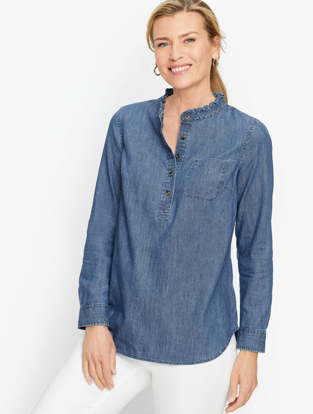 Ruffle Neck Popover - Denim | Talbots