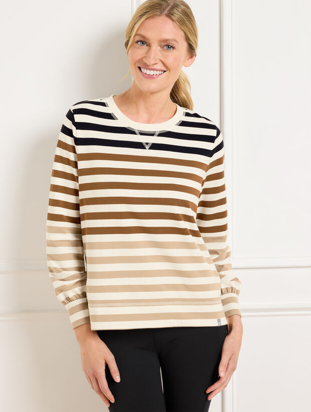 Modal French Terry Crewneck Pullover - York Stripe | Talbots