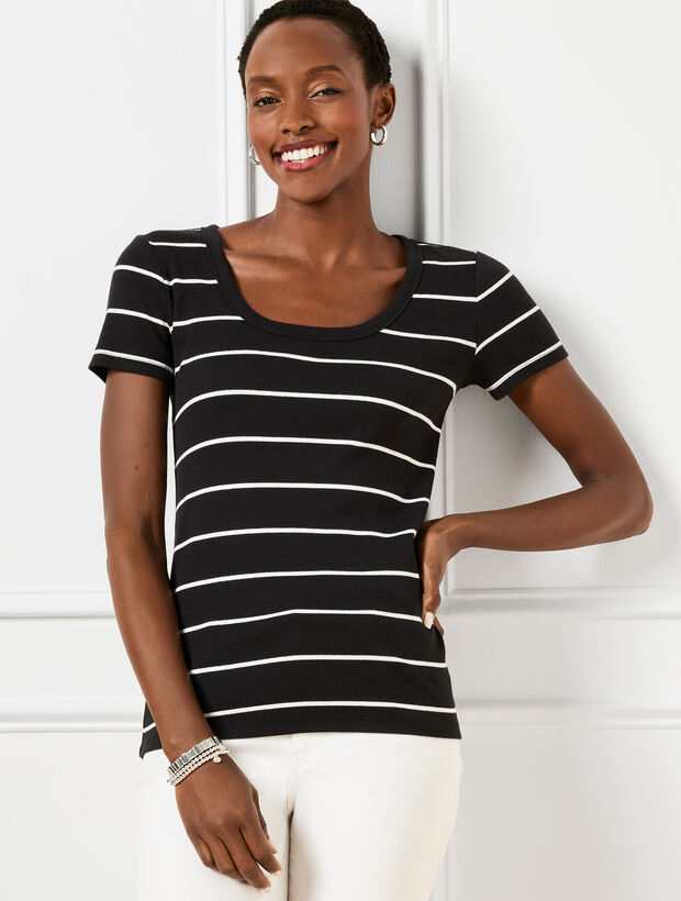 Ribbed Scoop Neck Tee - Lagoon Stripe | Talbots