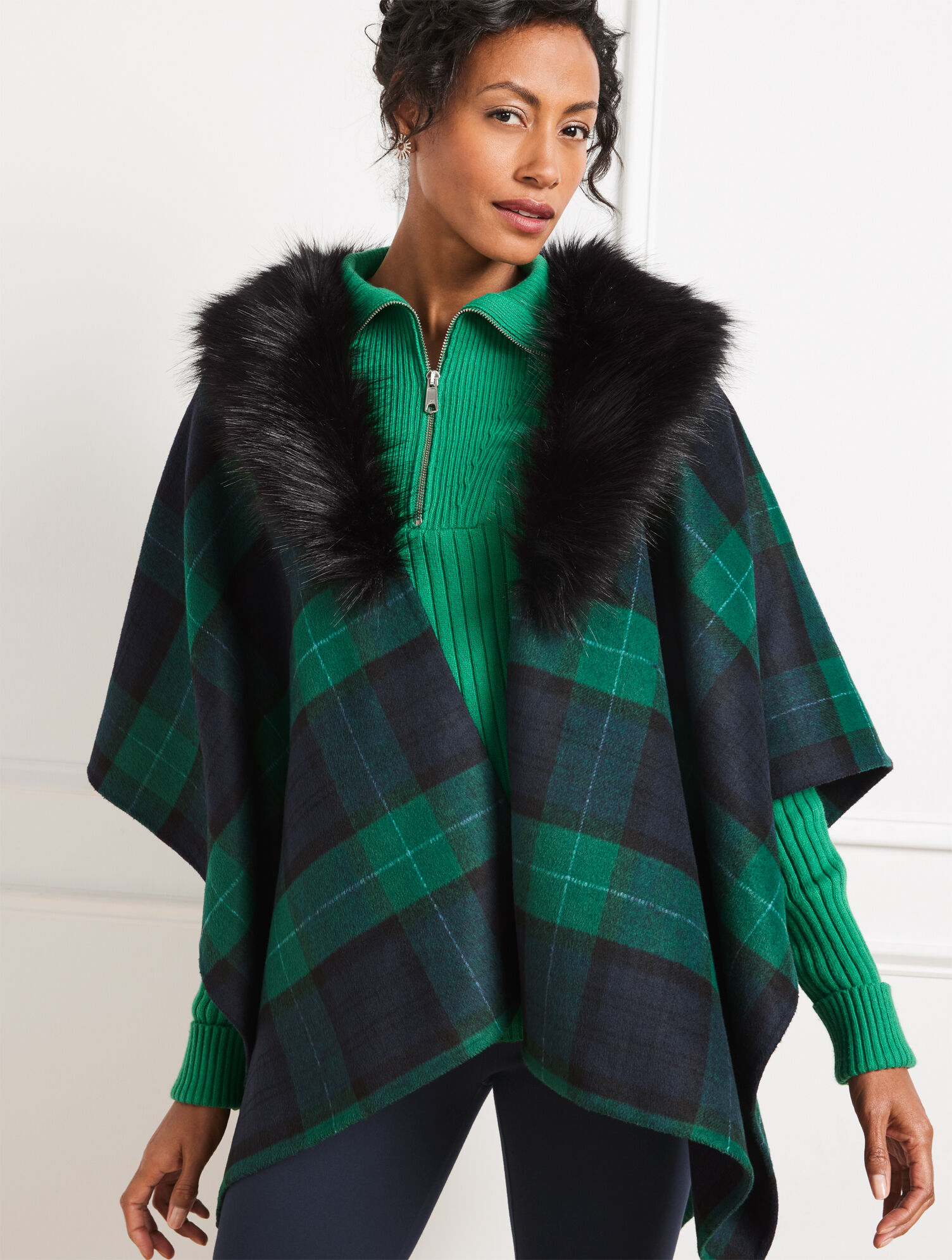 Plus Size Exclusive Black Watch Tartan Ruana | Talbots