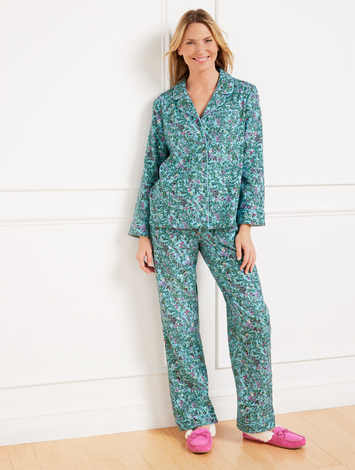 Cotton Flannel Pajama Set - Leafy Floral | Talbots