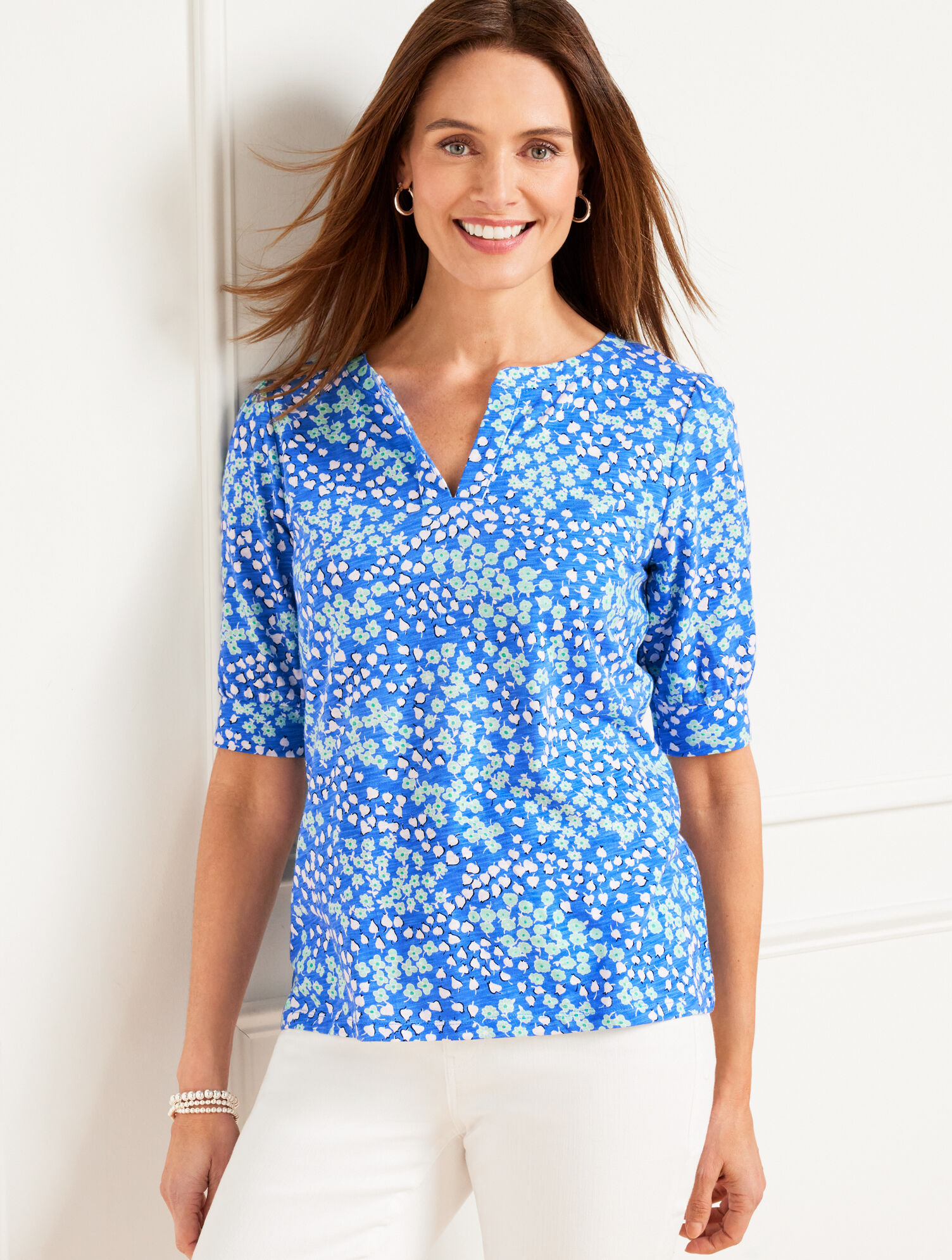 Split Neck Tee - Lovely Floral | Talbots