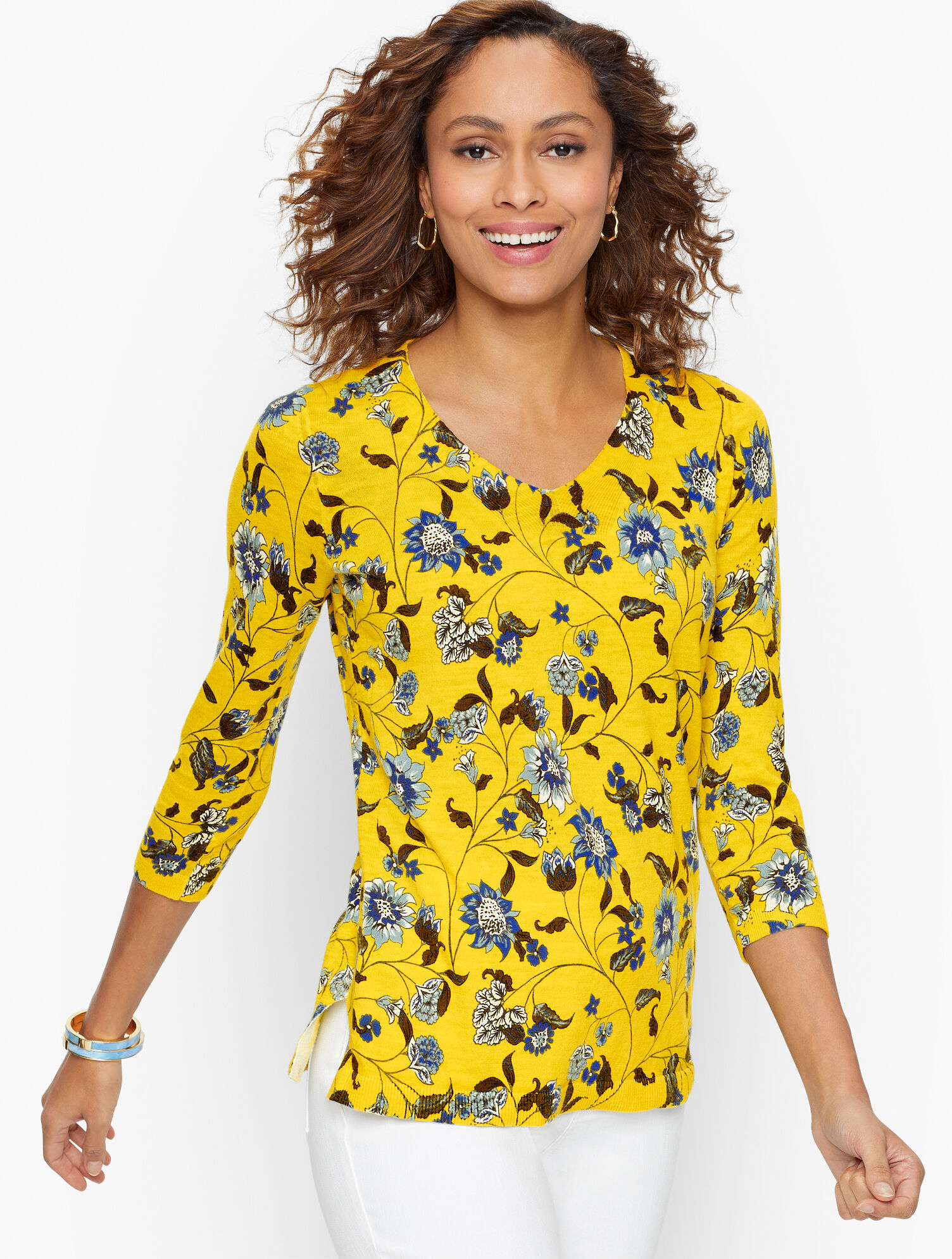 Floral V-Neck Sweater | Talbots