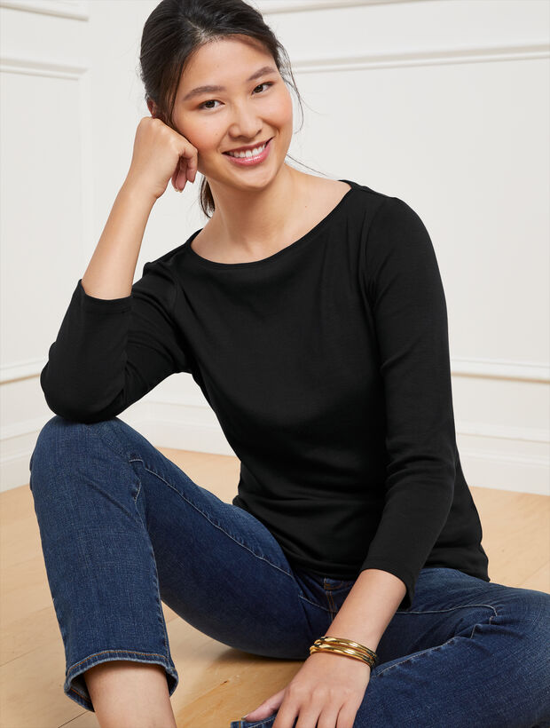 Solid Pima Bateau Neck Tee | Talbots
