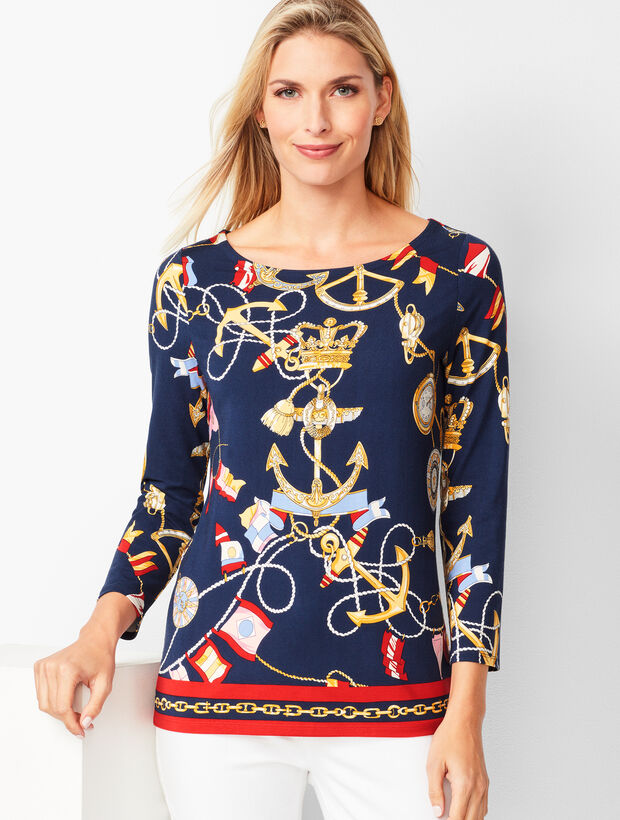 Nautical-Print Bateau-Neck Top | Talbots