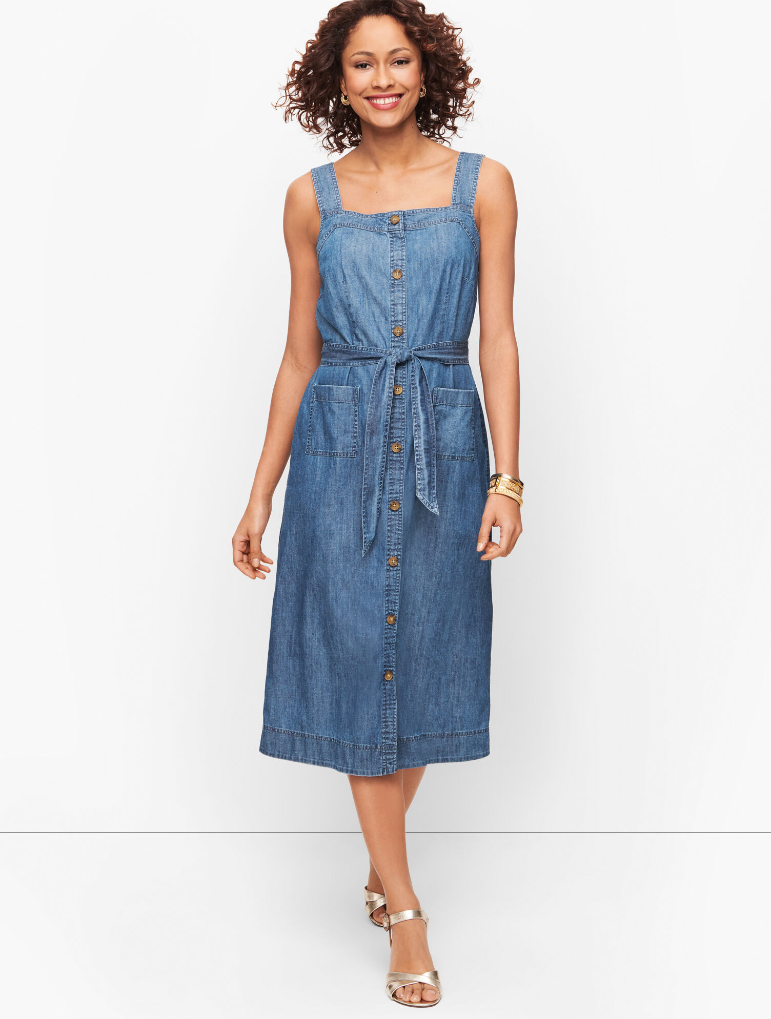 Striated Denim Fit & Flare Dress | Talbots