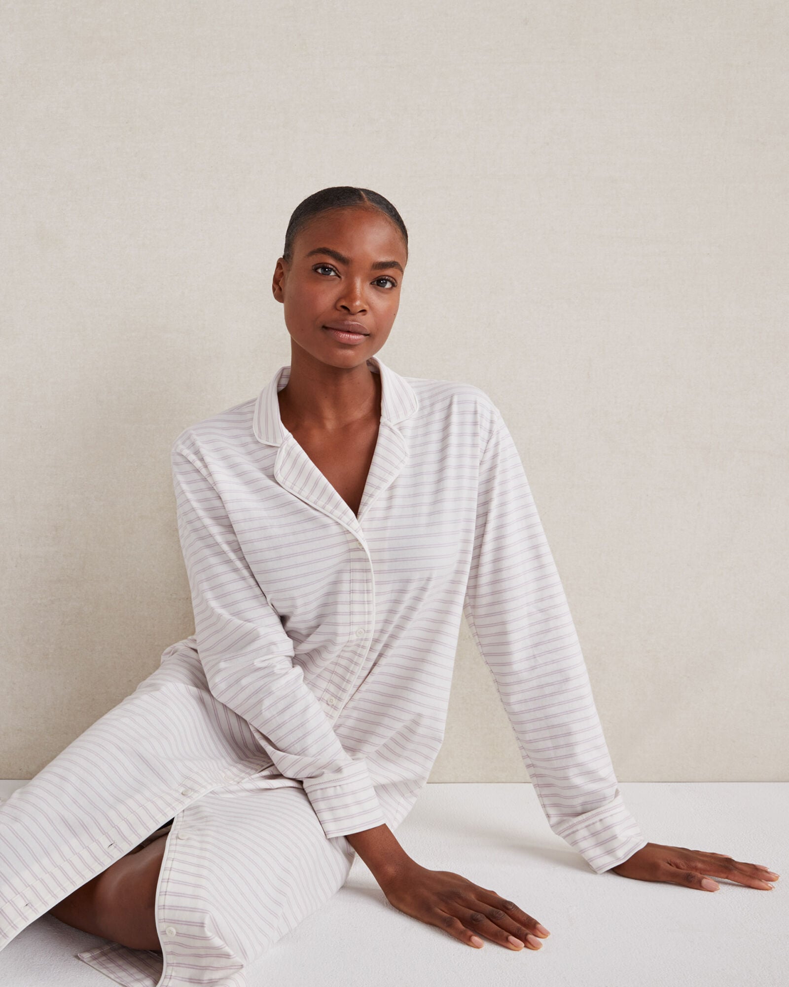 Organic Cotton Jersey Paired Stripe Sleep Shirt | Haven Well Within