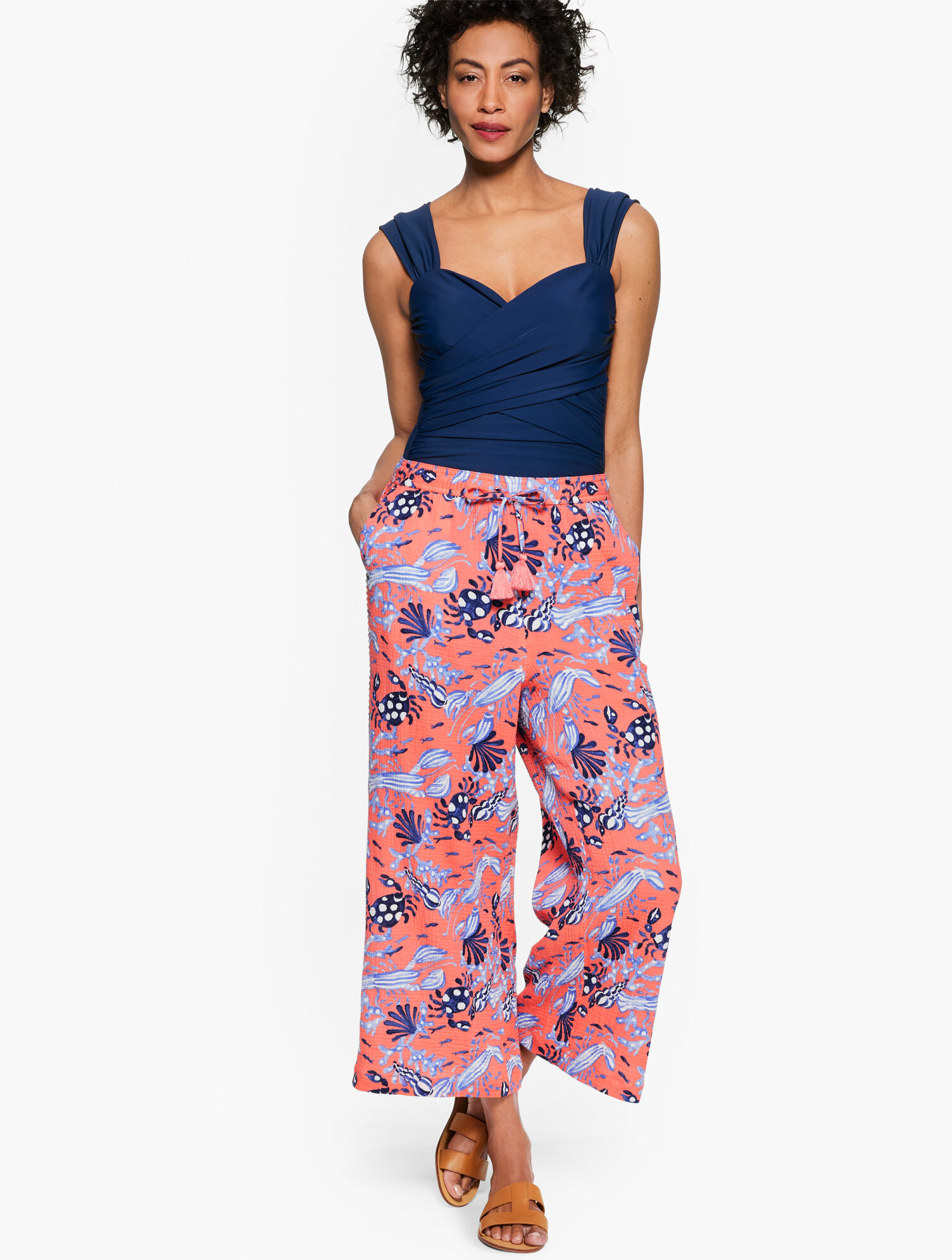 Crinkle Gauze Beach Pants - Underwater Vision | Talbots