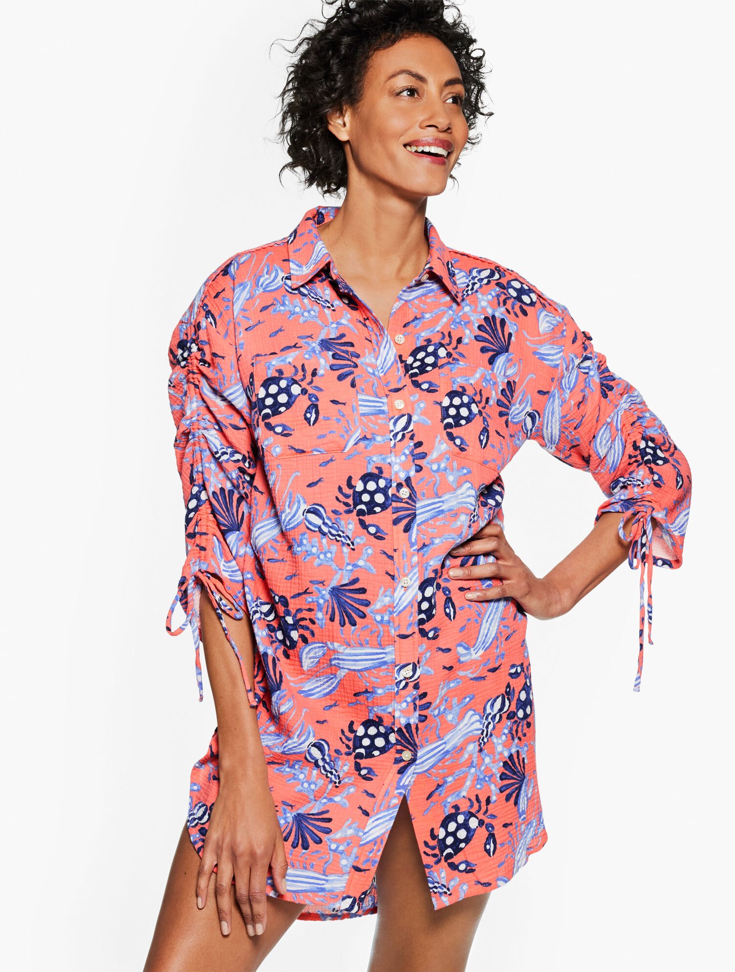 Crinkle Gauze Cover-Up Shirt - Underwater Vision | Talbots
