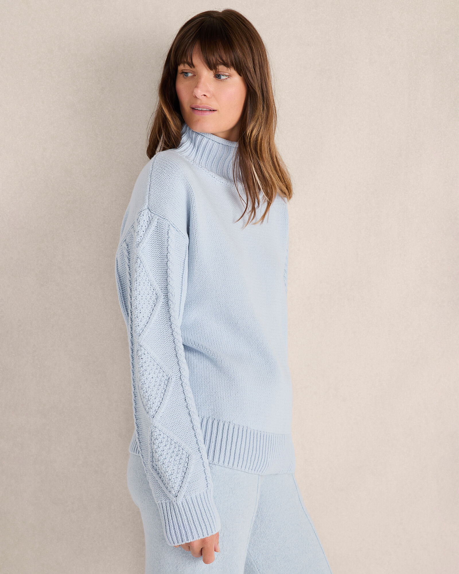Cotton Cable-Sleeve Rollneck Sweater | Haven Well Within