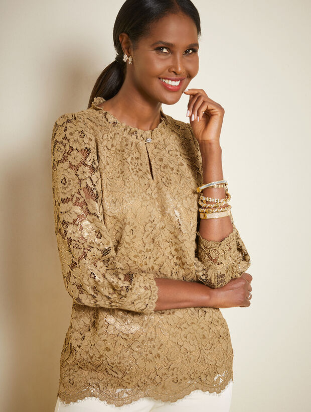 Talbots Ruffle Neck Lace Top | Hamilton Place