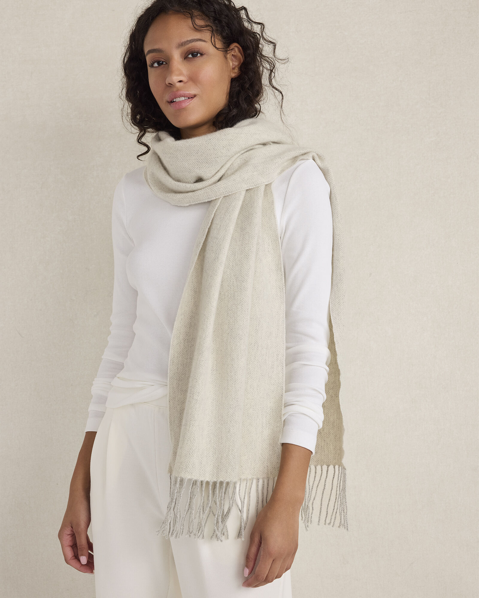Cashmere Herringbone Woven Scarf | Haven Well Within