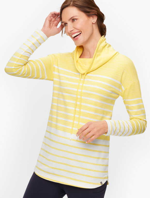 Drawstring Cowlneck Stripe Pullover | Talbots