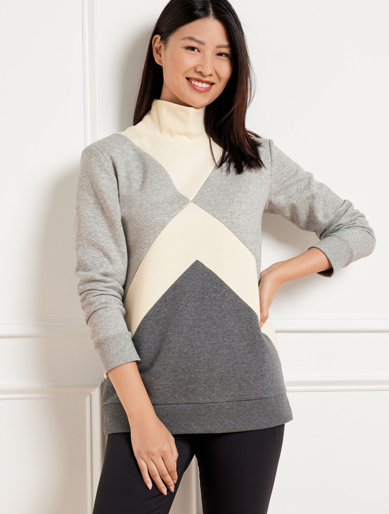 French Terry Colorblock Mockneck Pullover | Talbots