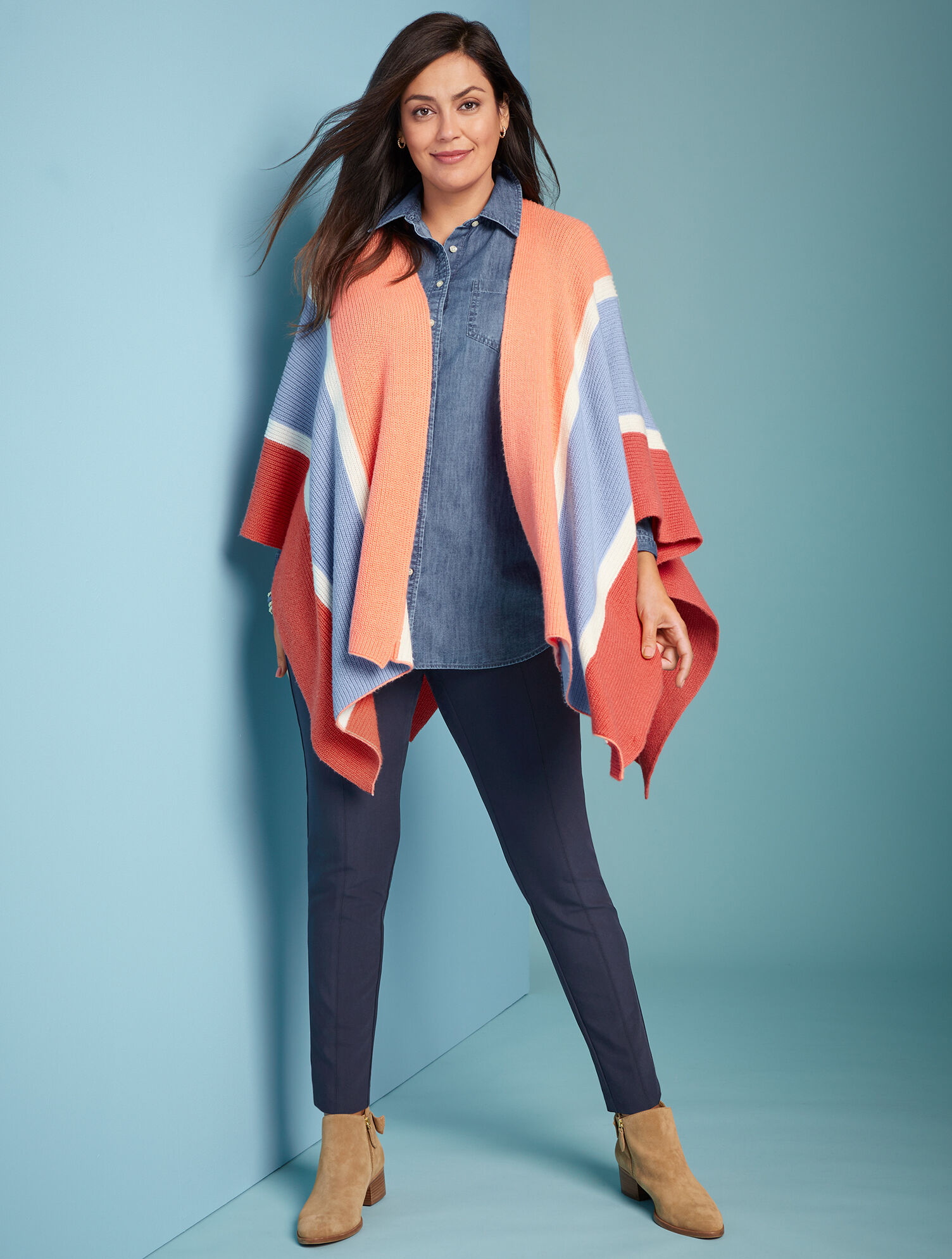 Colorblock Knit Ruana - Ivory Multi | Talbots