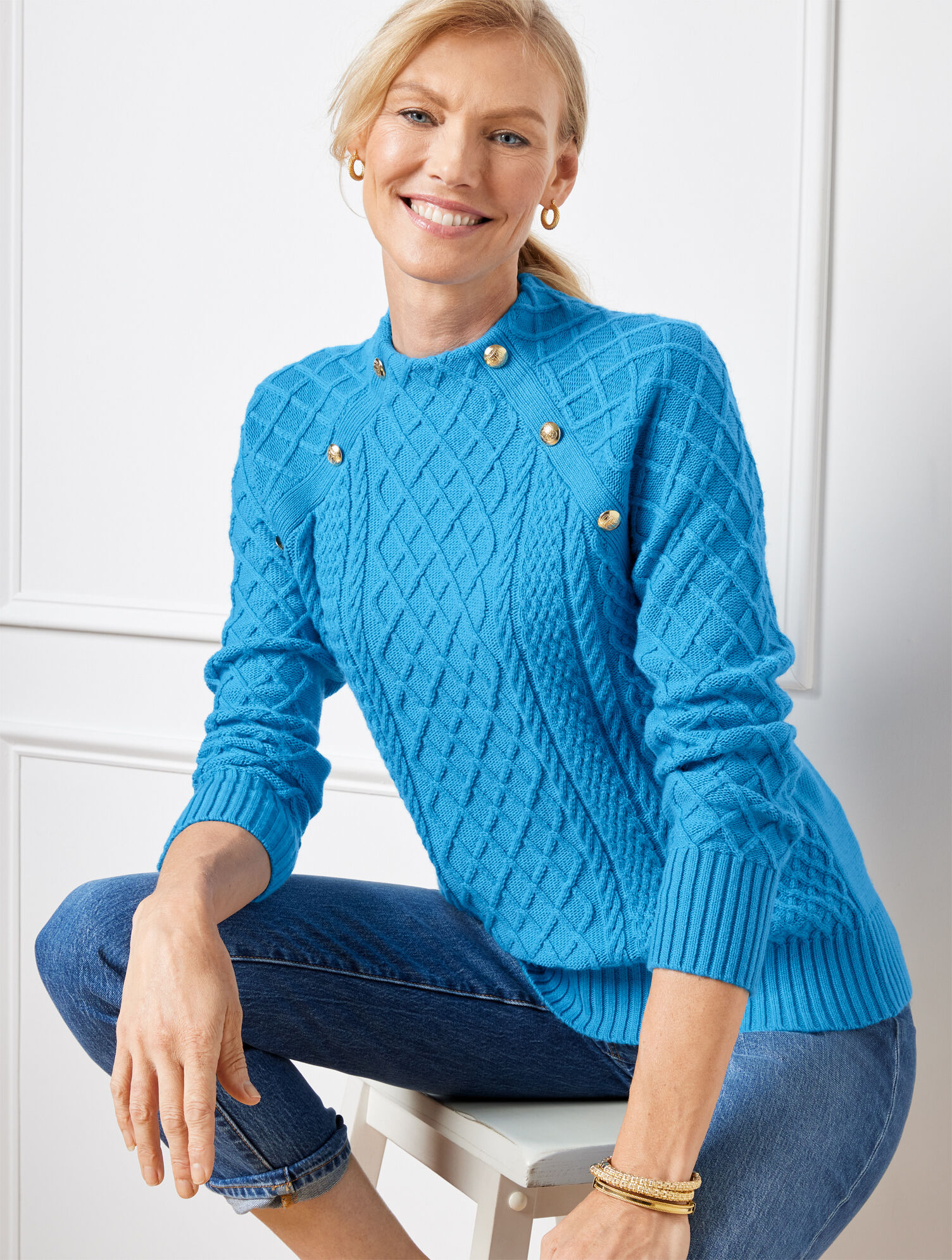 Mockneck Cable Knit Sweater | Talbots