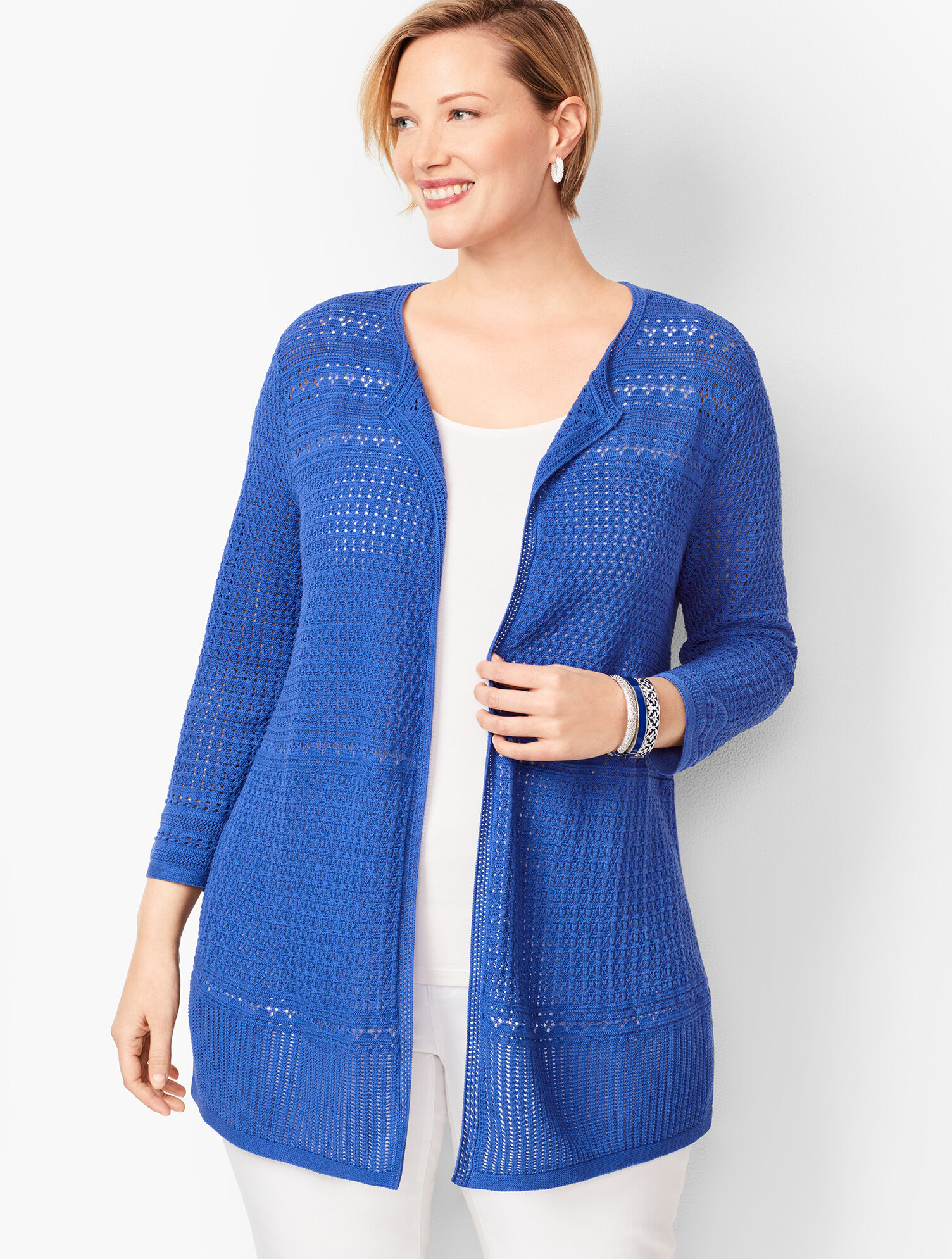 Plus Size Pointelle Open-Front Cardigan | Talbots