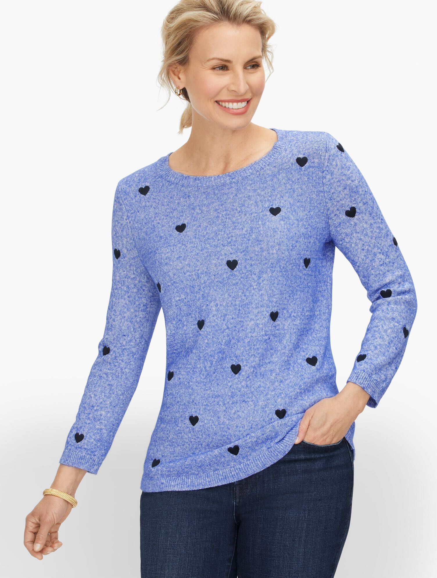 Embroidered Hearts Crewneck Sweater | Talbots