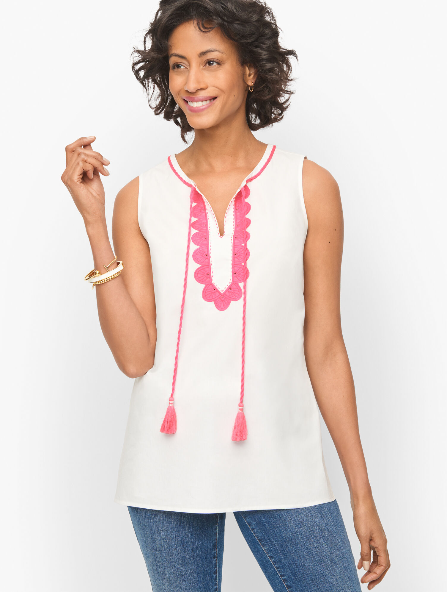 Appliquéd Tassel Poplin Tunic | Talbots