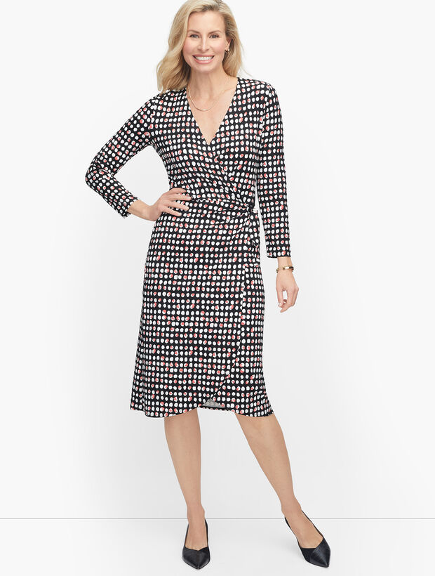 Knit Jersey Faux Wrap Dot Dress | Talbots