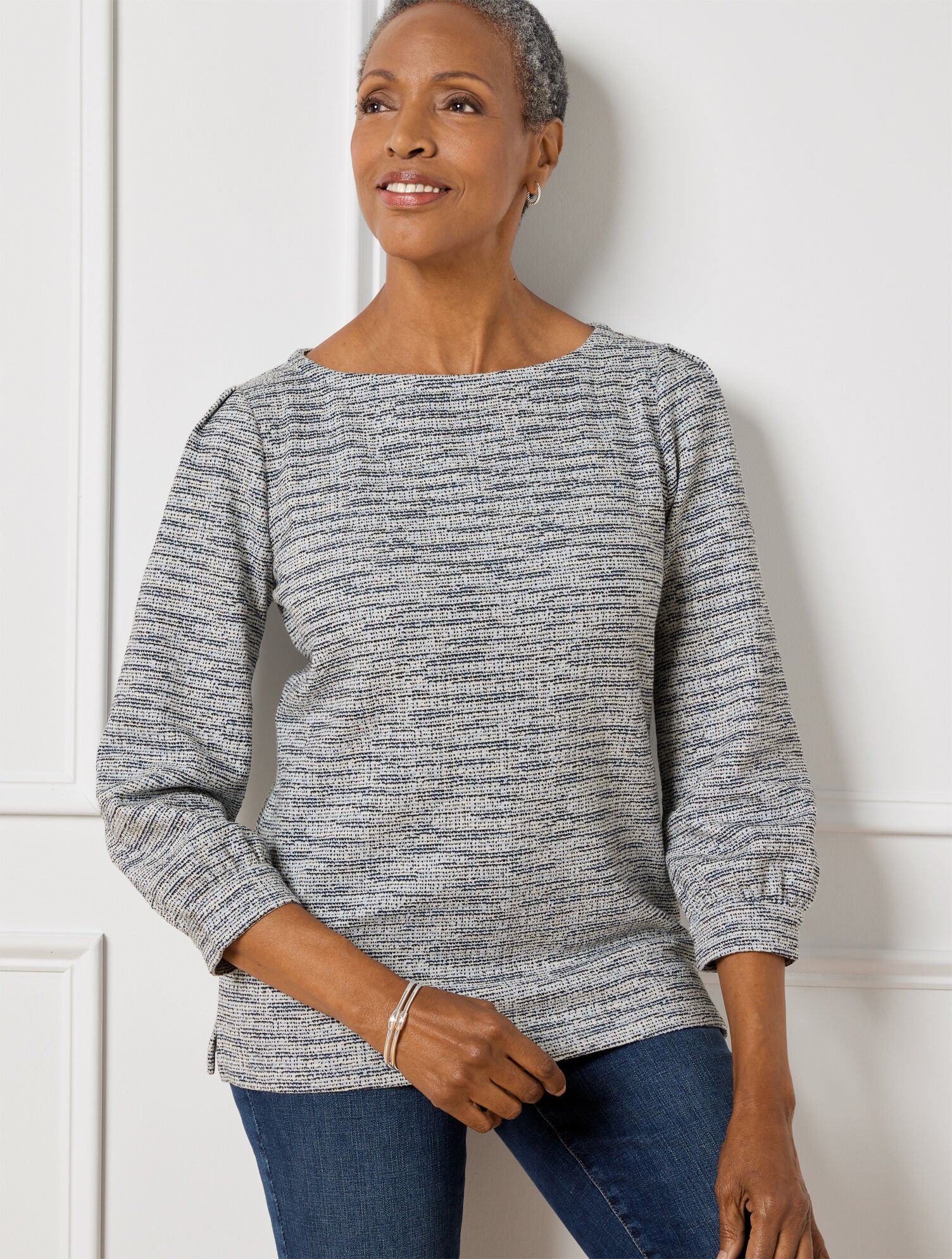 Textured Jacquard Bateau Neck Top | Talbots