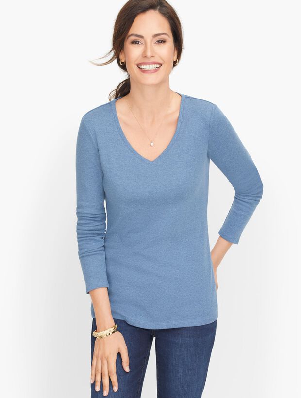Pima V-Neck Tee - Heathered | Talbots