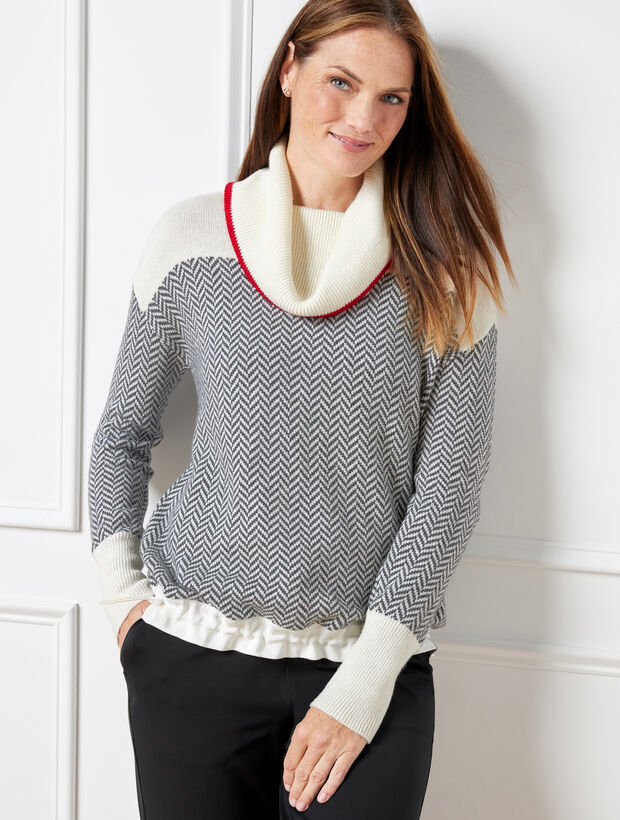 Bungee Hem Cowl-Neck Sweater - Herringbone | Talbots