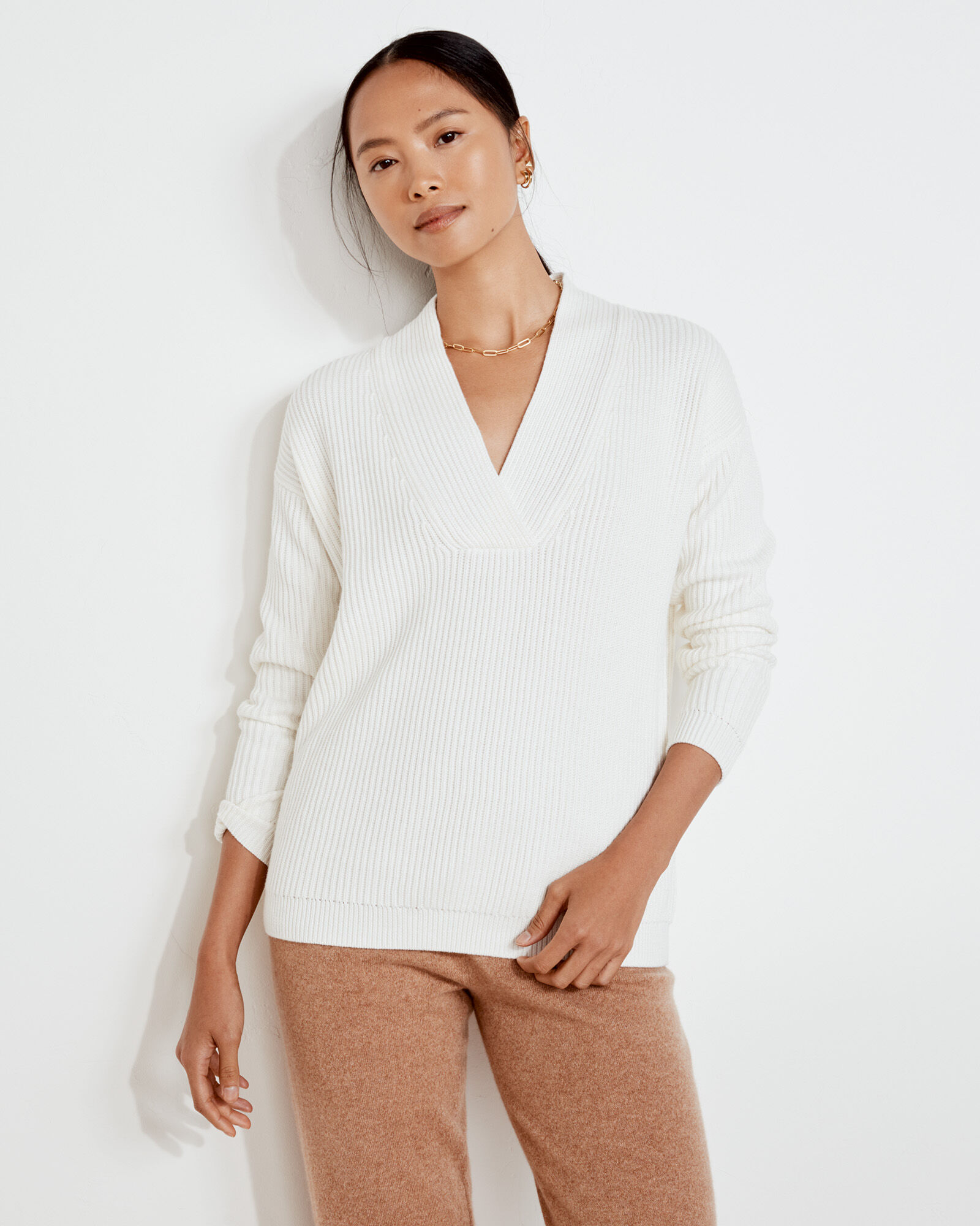Overlapped V-Neck Cotton Sweater | Haven Well Within