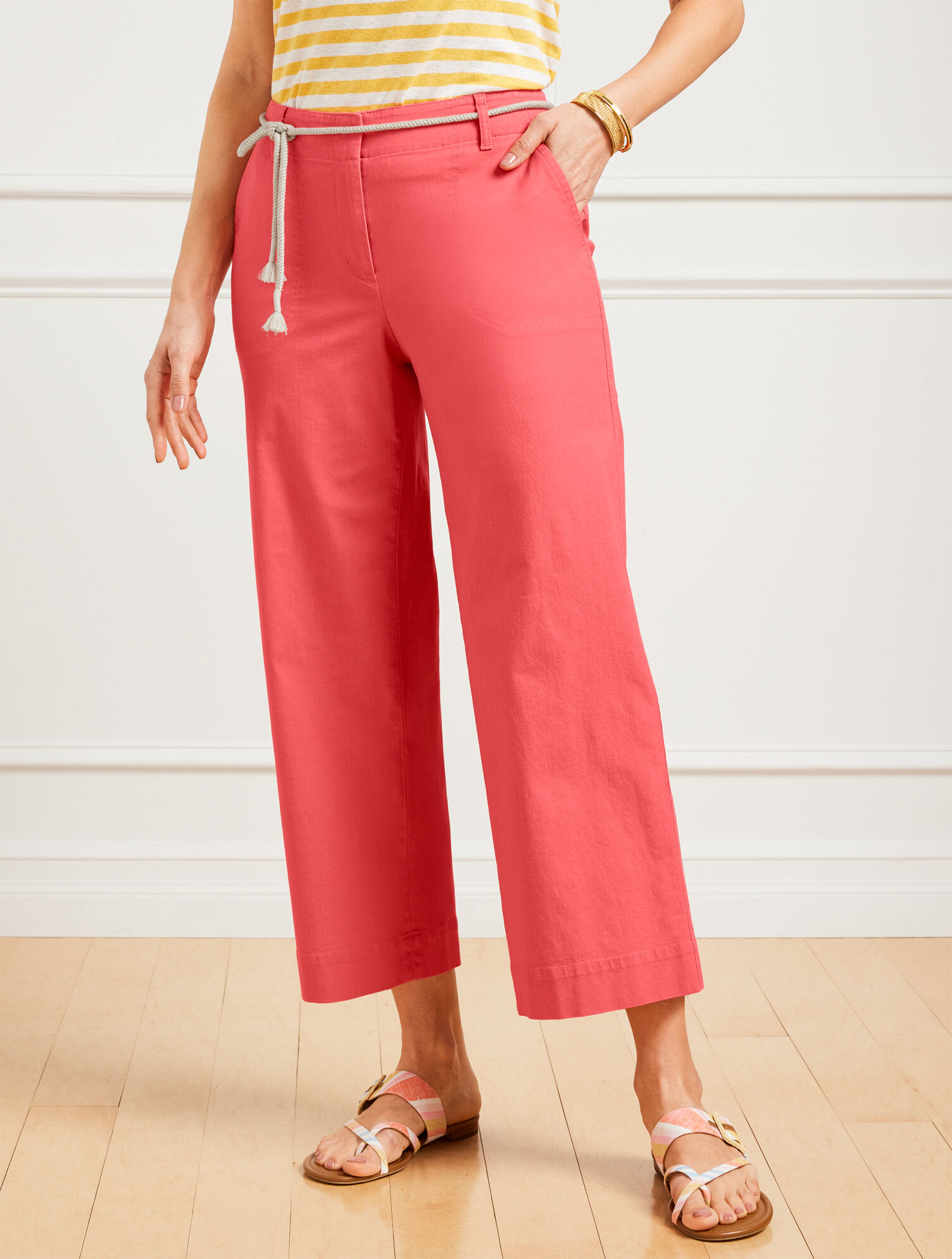 Belted Wide Crop Pants | Talbots