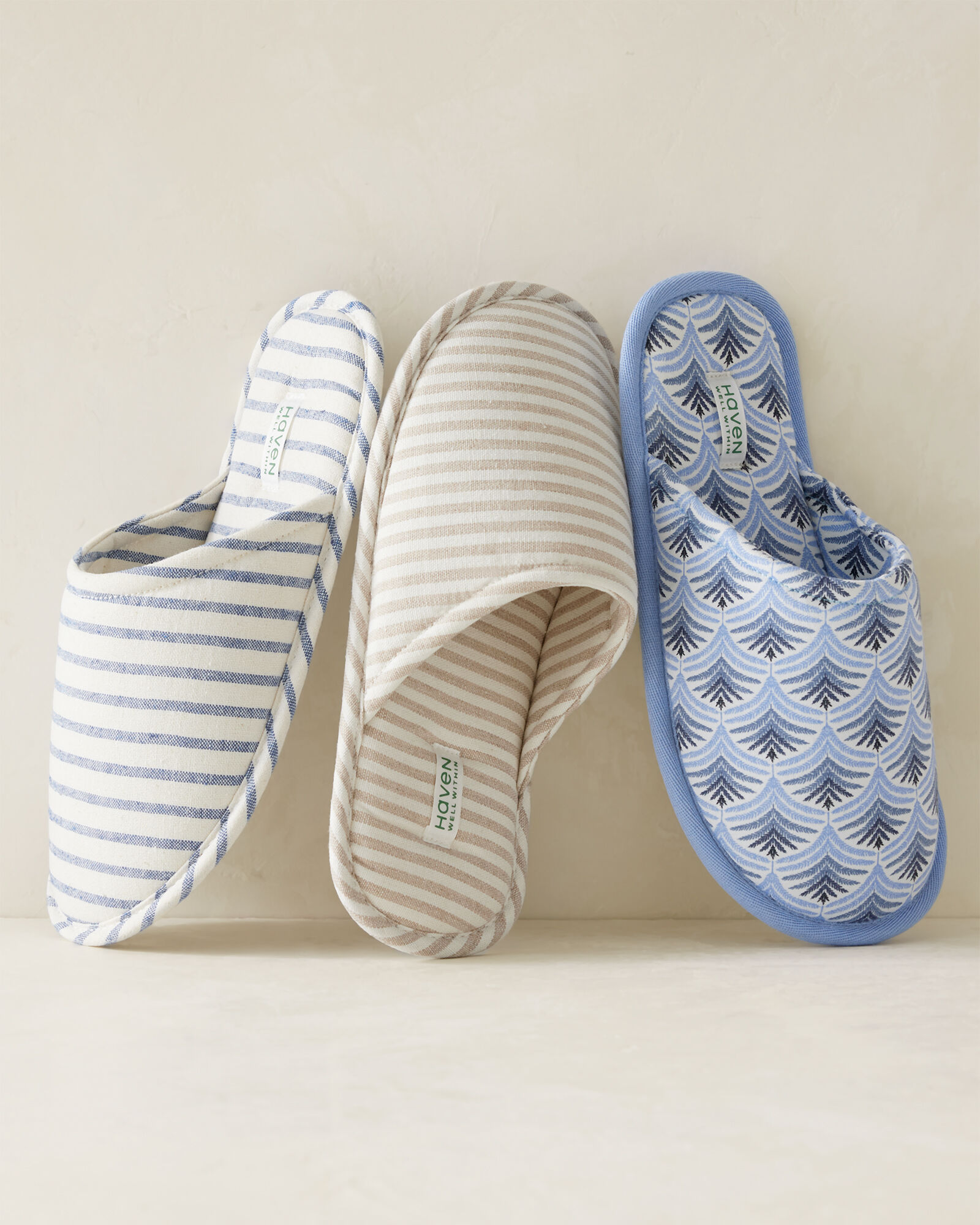 Linen Tan Stripe Spa Slippers | Haven Well Within