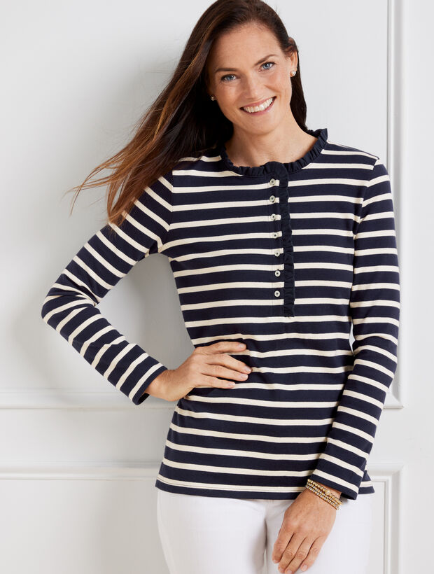 Ruffle Placket Crewneck Tee | Talbots