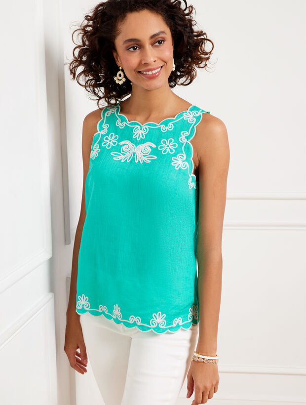 Embroidered Linen Cotton Shell | Talbots