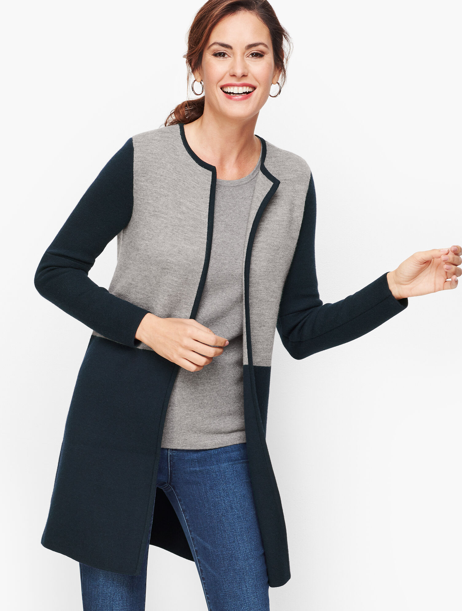 Merino Blend Colorblock Sweater Jacket | Talbots