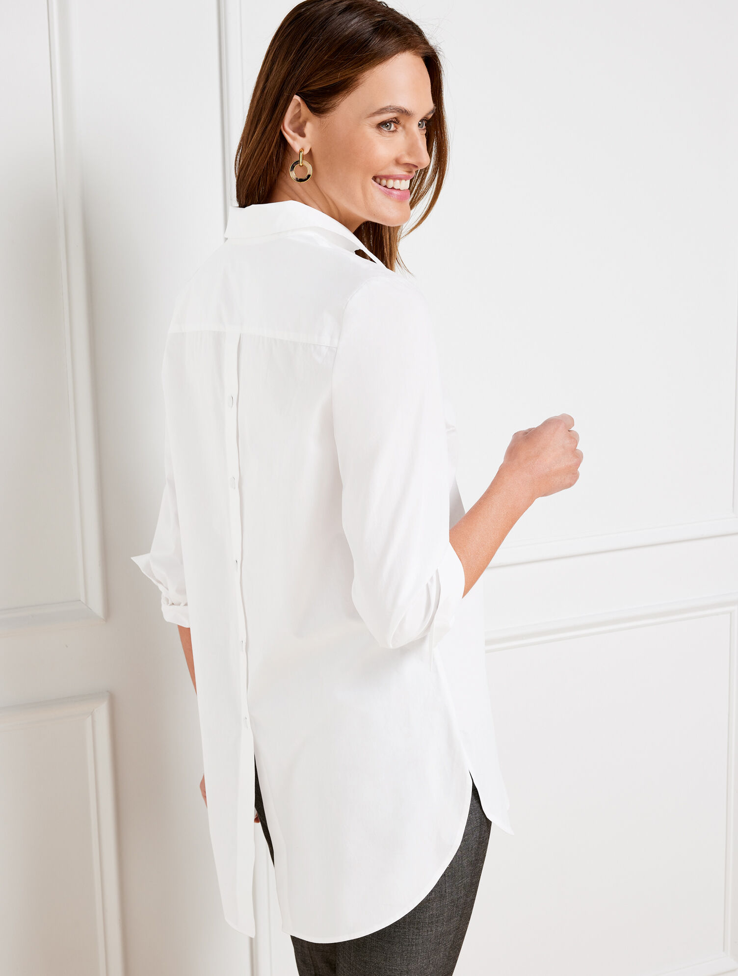 Poplin Button Back Tunic | Talbots