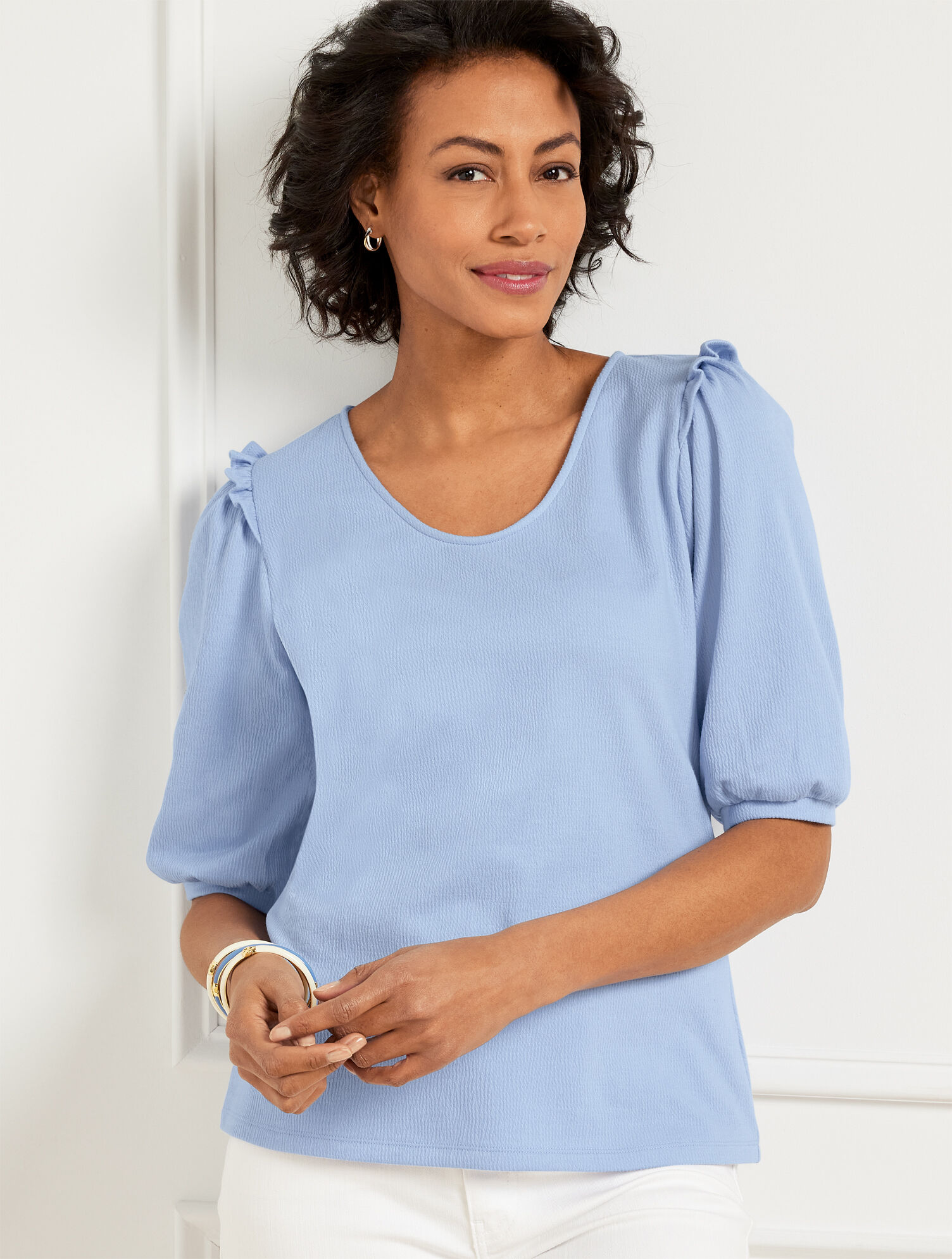 Ruffle Shoulder Voop Neck Tee | Talbots