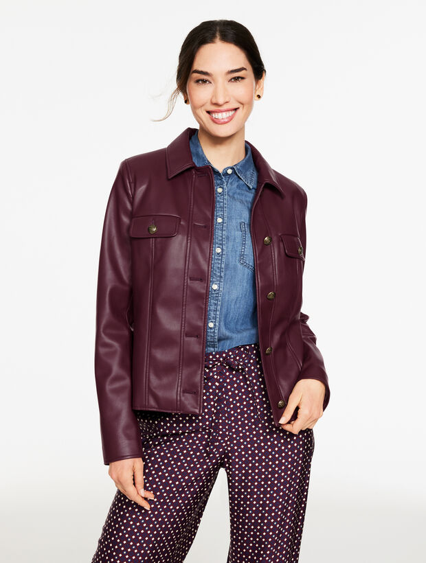 Faux Leather Collared Jacket | Talbots